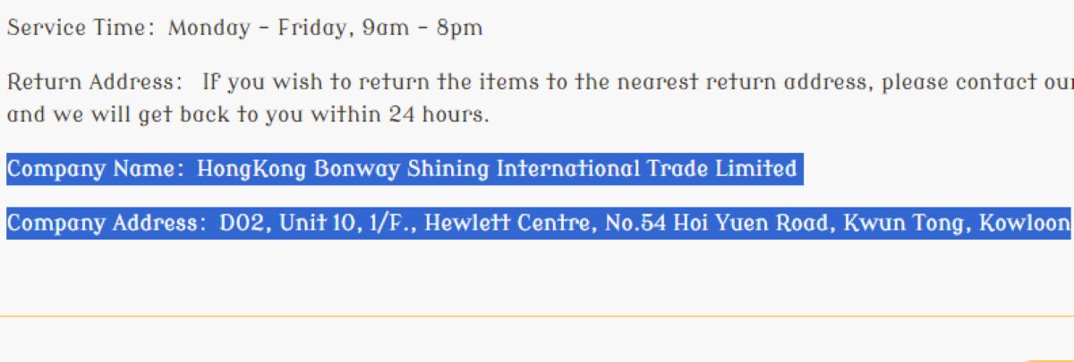 HongKong Bonway Shining International Trade Limited Review