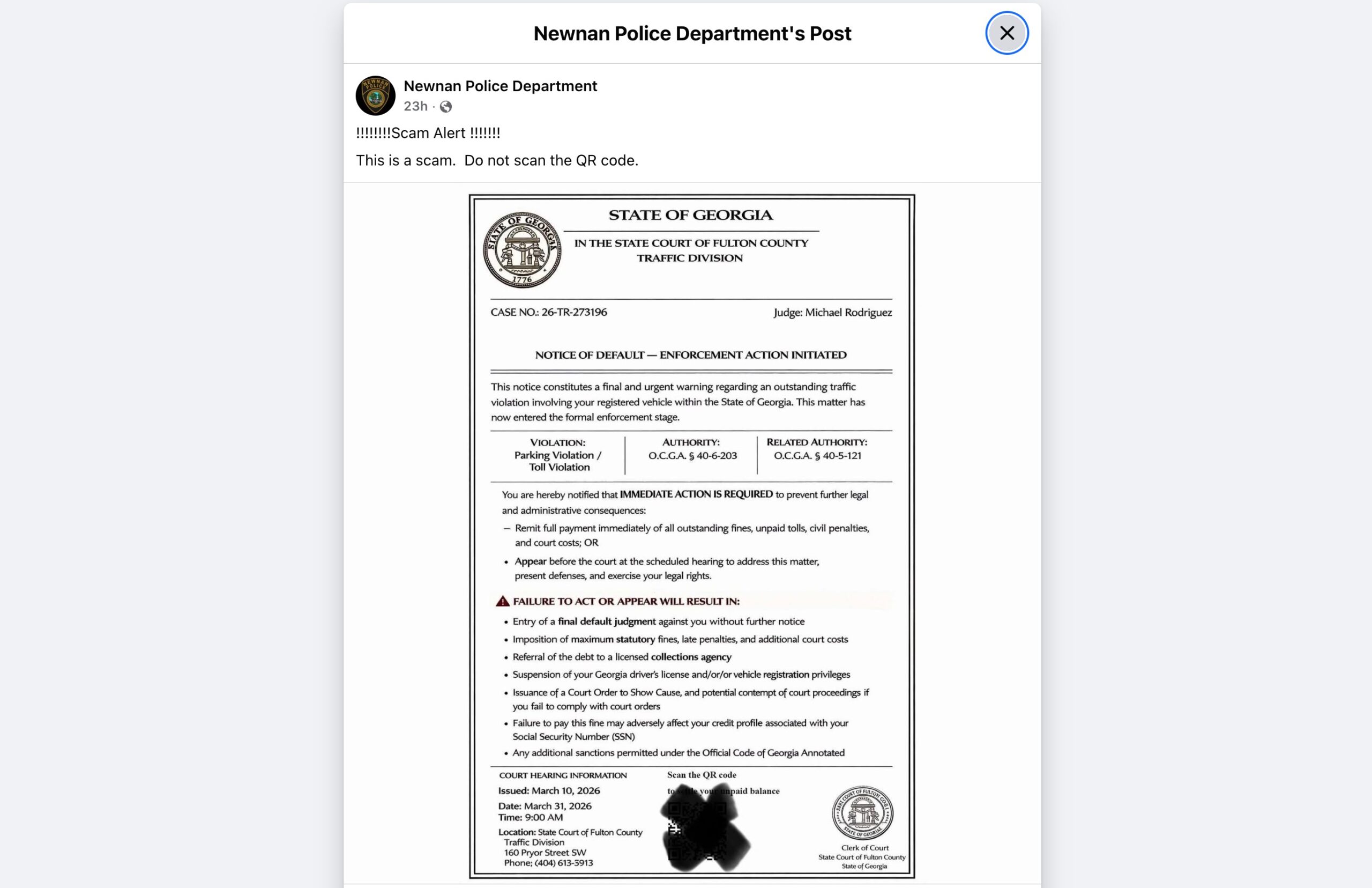 Fulton County Judge Michael Rodriguez Message: Scam or Legit?